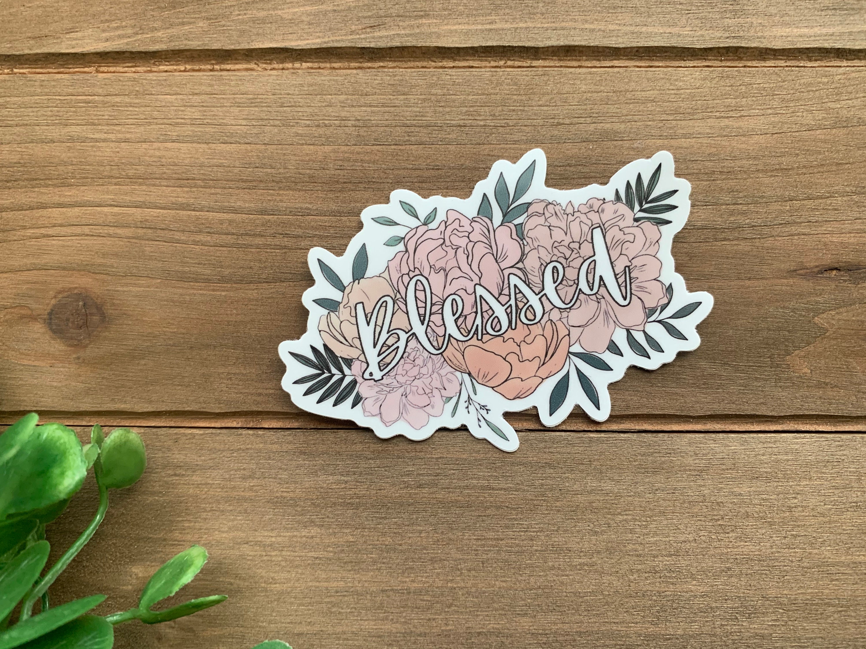 Floral BLESSED Sticker Floral Sticker Water Resistant - Etsy