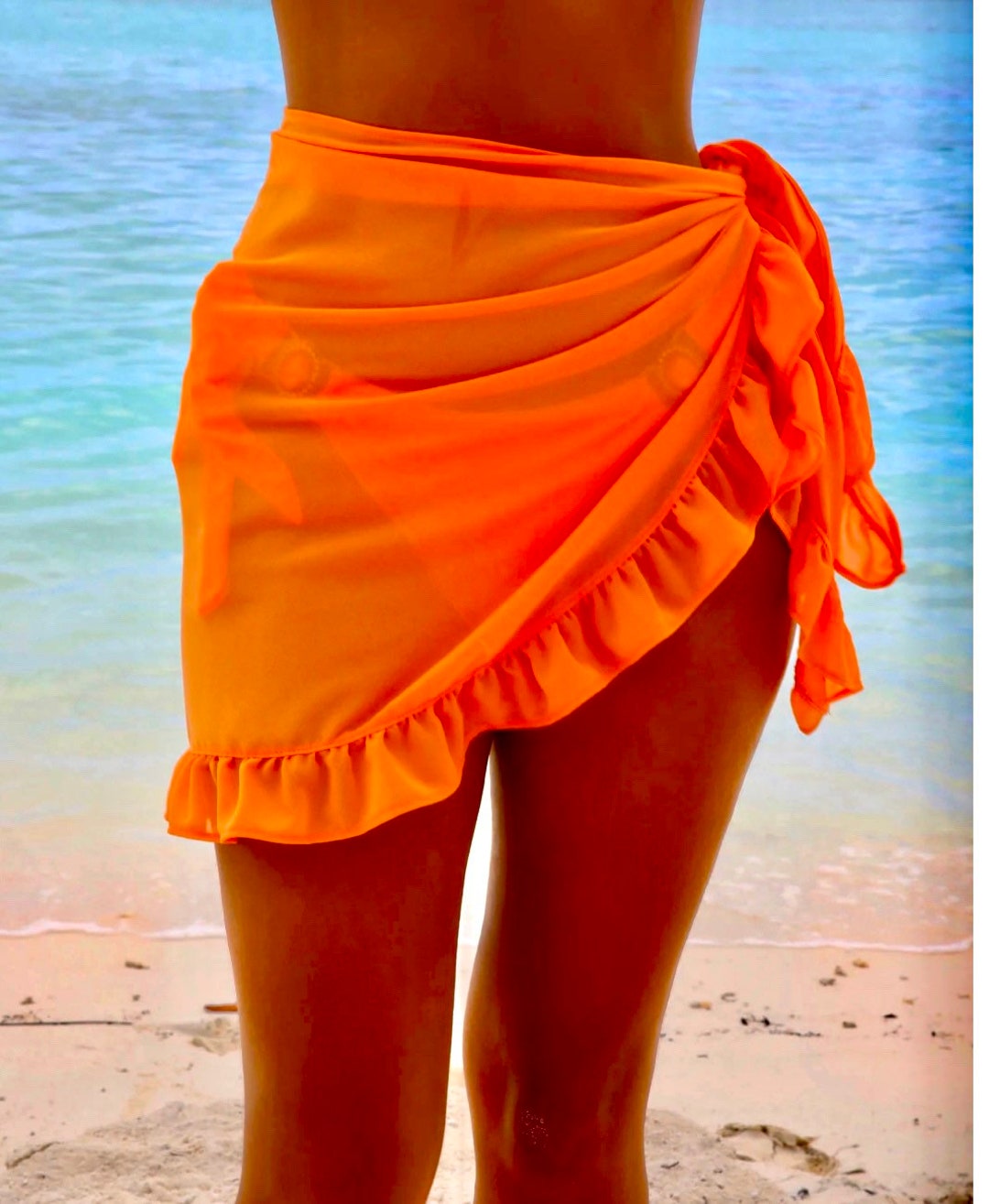 The Short Orange Frill Sarong Neon Orange Sarong Chiffon - Etsy