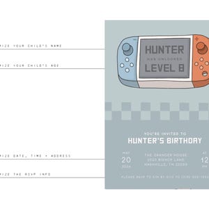 Nintendo Birthday Invite 5x7 Game Boy Invite, Video Game Invite, Kids ...
