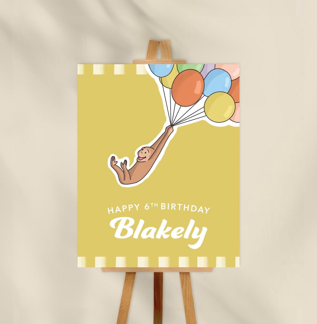 Curious George Birthday Poster 24x30 Sign, Modern Curious George Sign ...