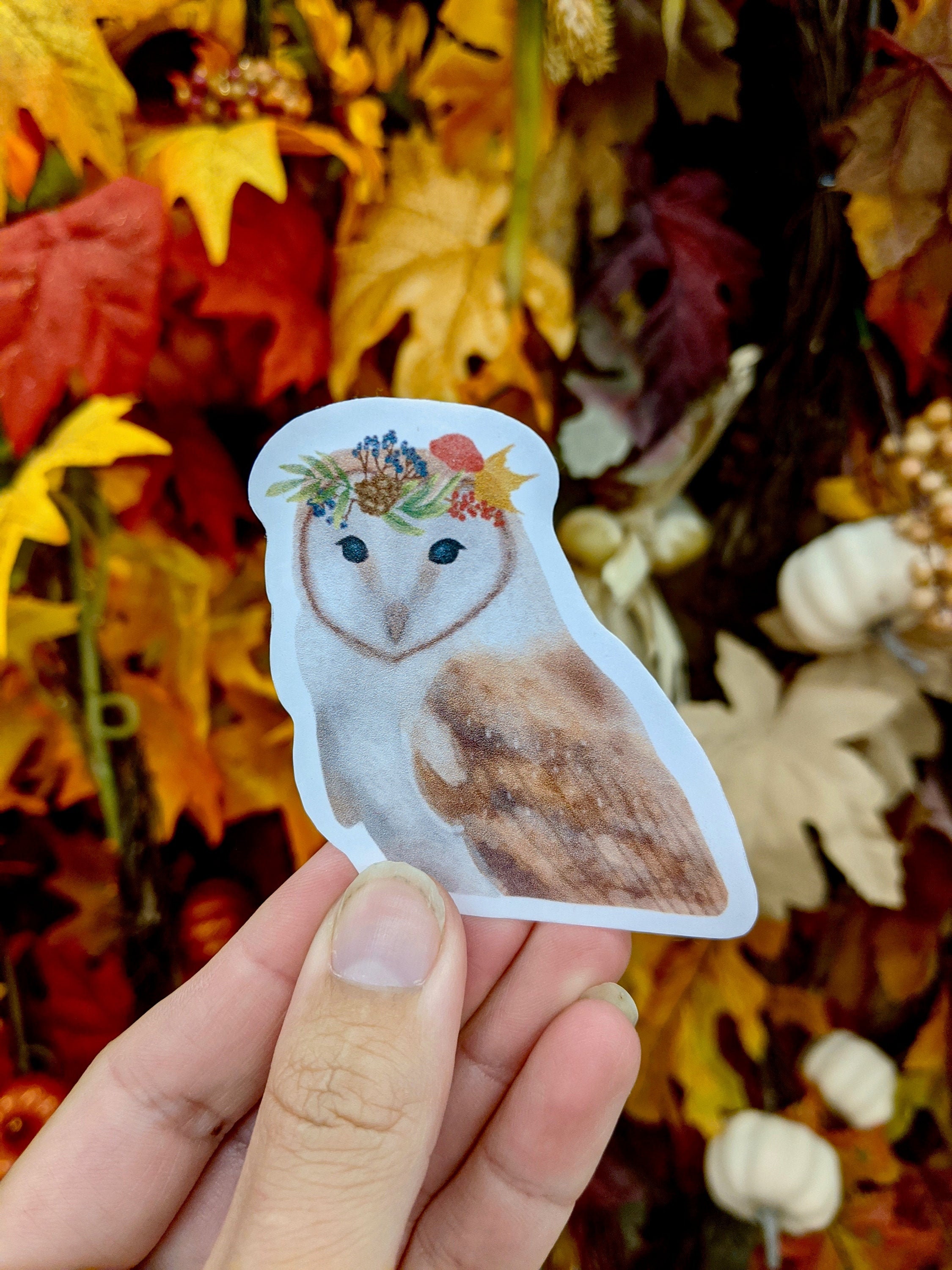 Autumnal Owl Sticker Barn Owl Sticker Owl Sticker Floral - Etsy