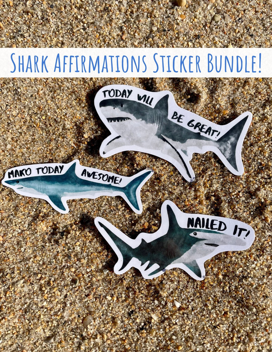 Shark Affirmation Sticker Set Mako Shark Great White Shark - Etsy