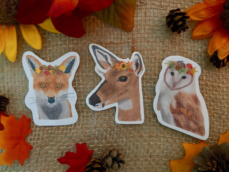 Autumnal Woodland Creatures Sticker Pack Fox Sticker Deer - Etsy