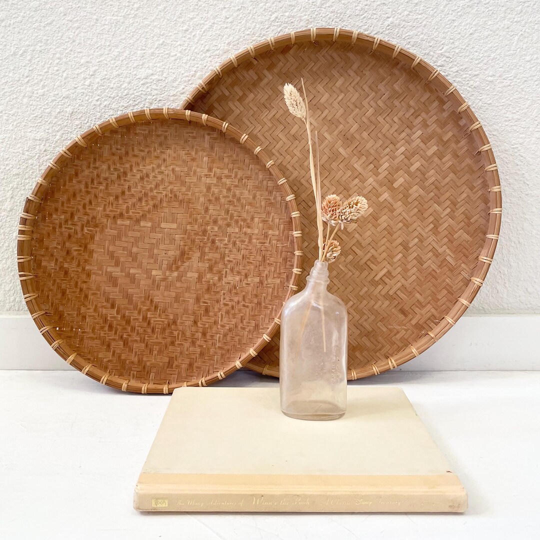 Woven Wicker Style Wall Basket Decor Bamboo Sieve Raft Five Round ...