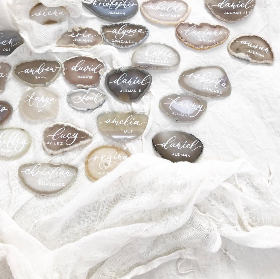 Natural Agate Slices Calligraphy Place Cards Size 1 (2"-3.5") Wedding ...