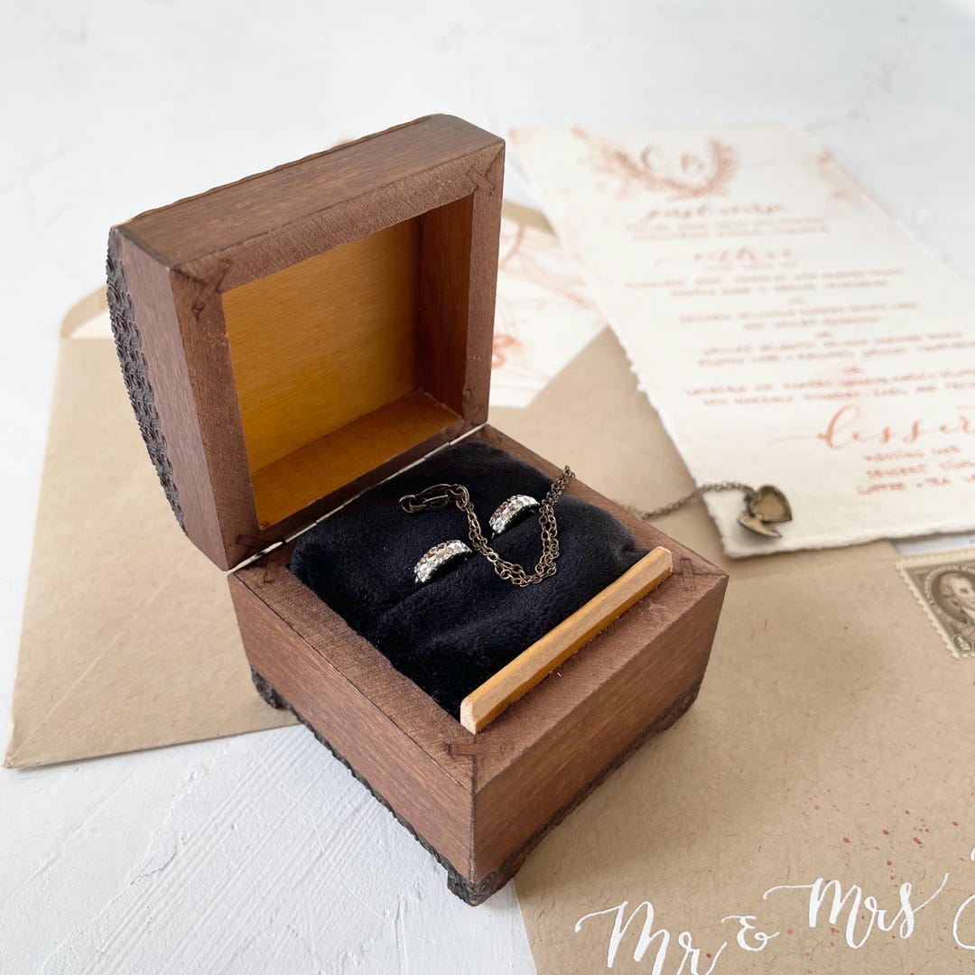 Vintage Wooden Trinket Ring Box Antique Car Carved Dome Lid Vintage ...