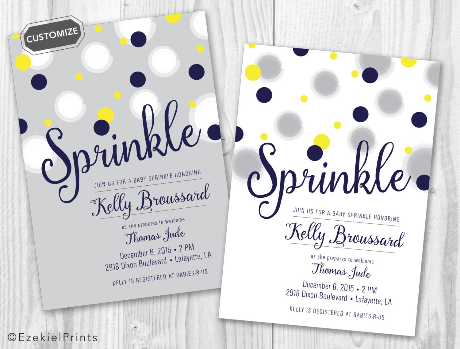 Confetti Baby Sprinkle Printable Invitation { Navy and Gray } { Navy ...