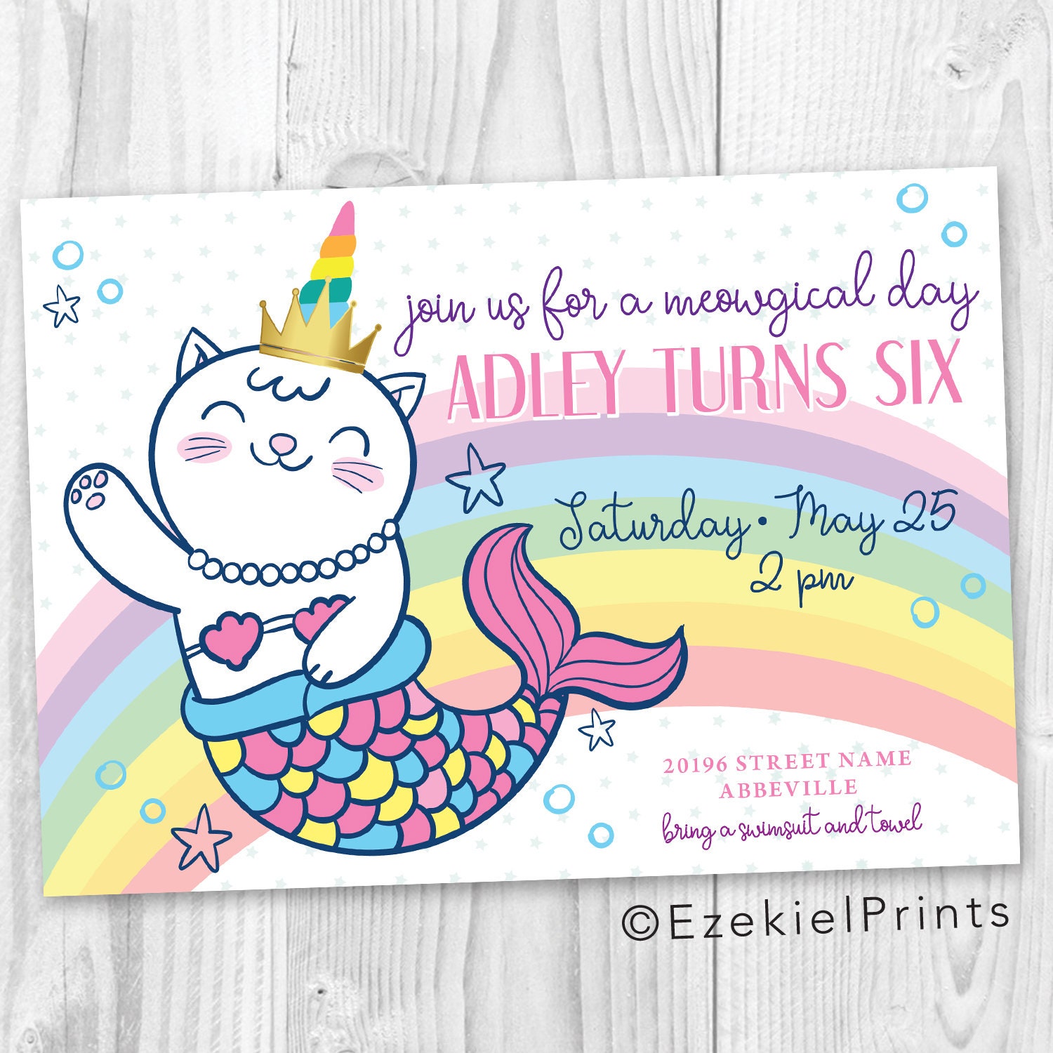 Kitty Cat Princess Mermaid Unicorn, Little Girl Party, Rainbow and ...