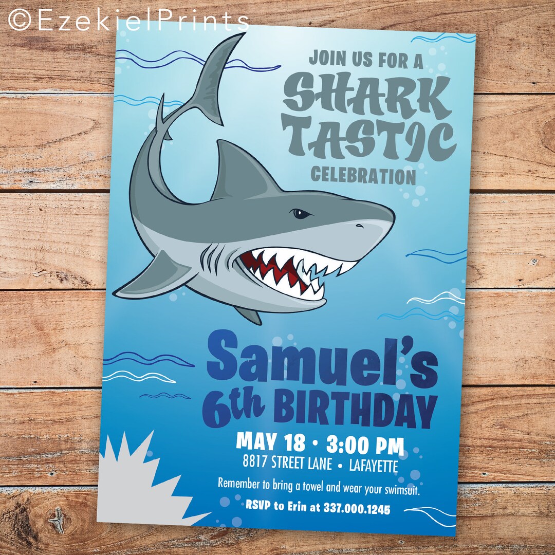 Shark Party Invitation, Sharktastic Party, Shark Birthday, Shark Bite ...