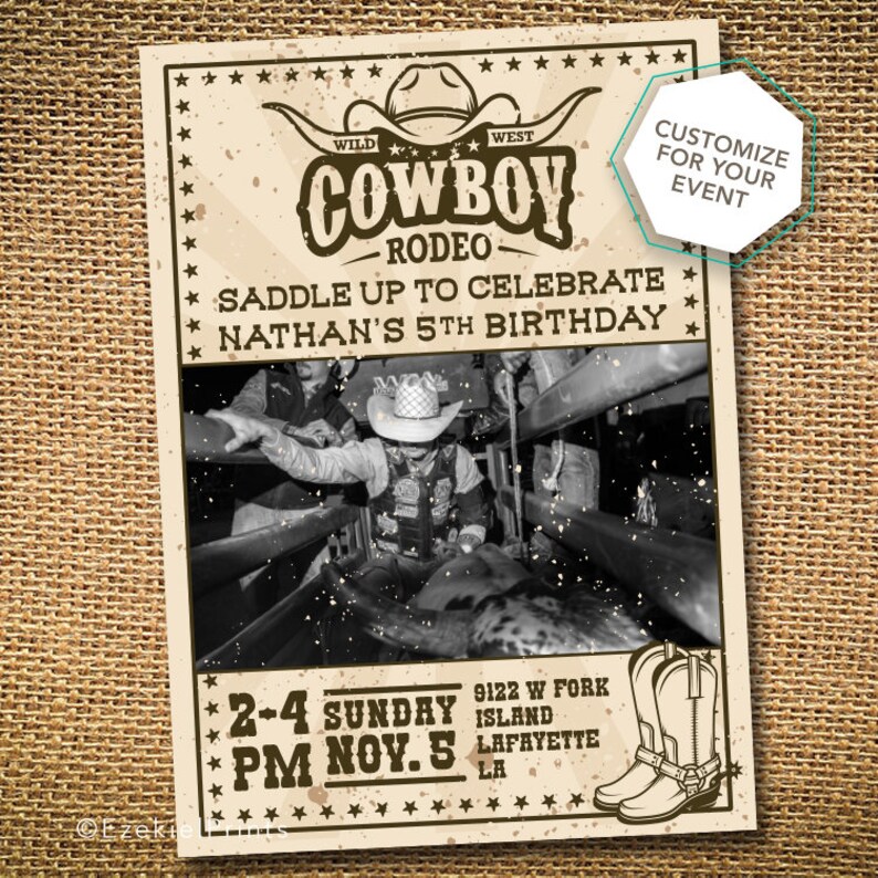 Rodeo Western Wild West Bull Riding Birthday Party Invite - Etsy
