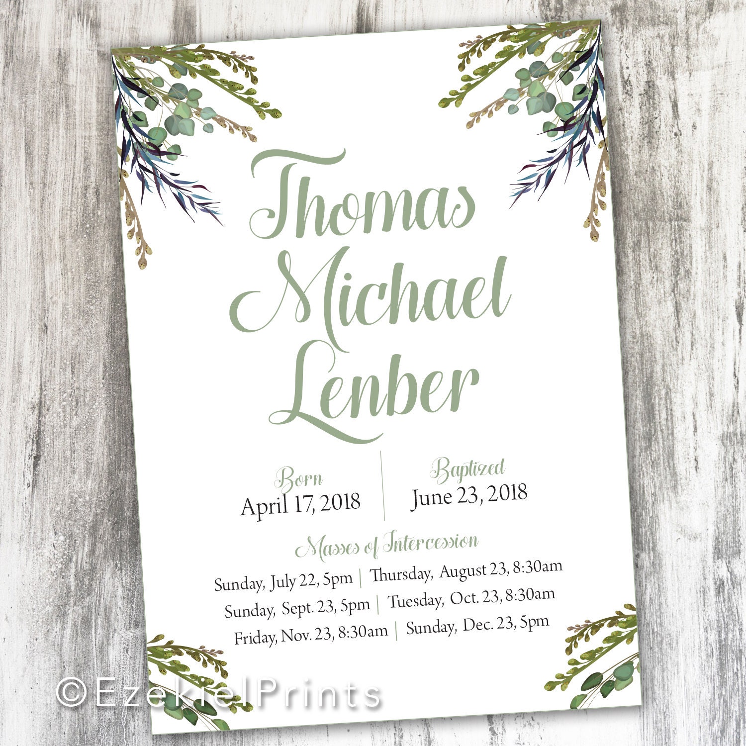In Memoriam Mass Printable Card, Masses for the Living, Masses for the ...