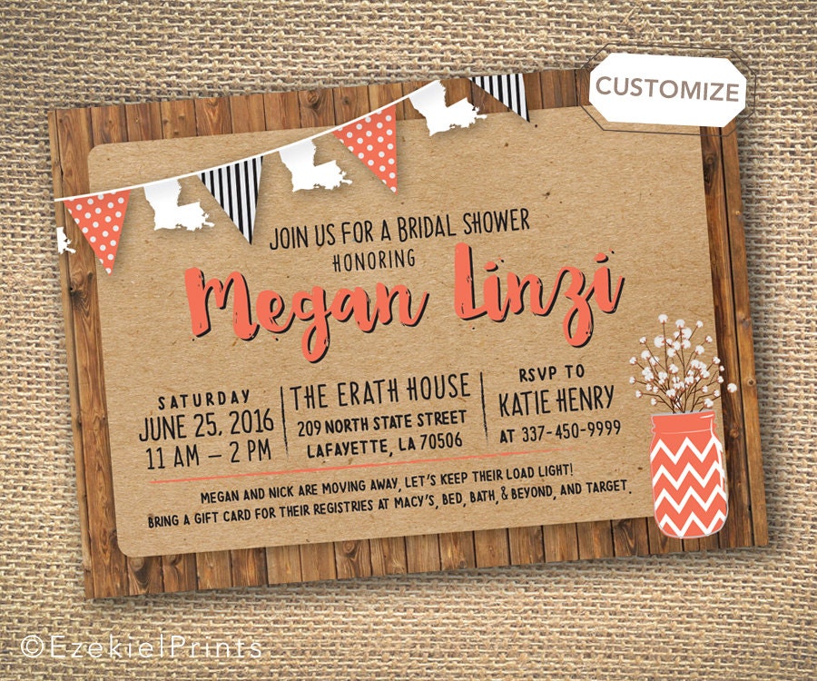 Mason Jar State Banner Party Printable Invitation {customize Your State ...