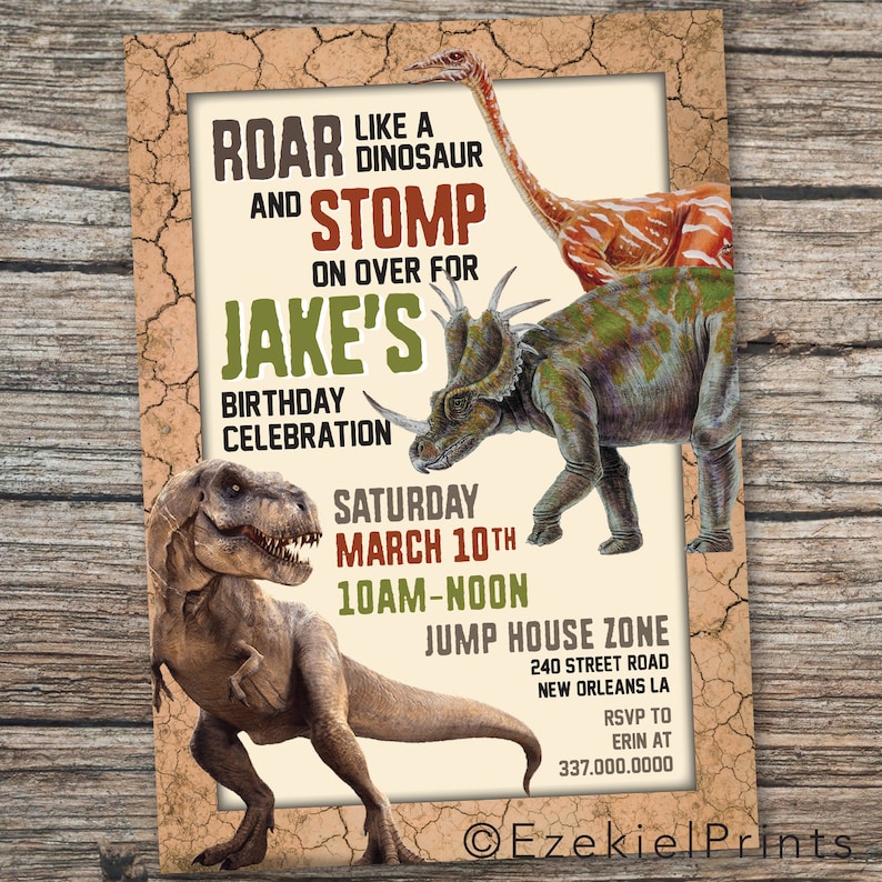 T-rex, Dinosaur Party Invitation, Dinosaurs Party, Roar and Stomp ...