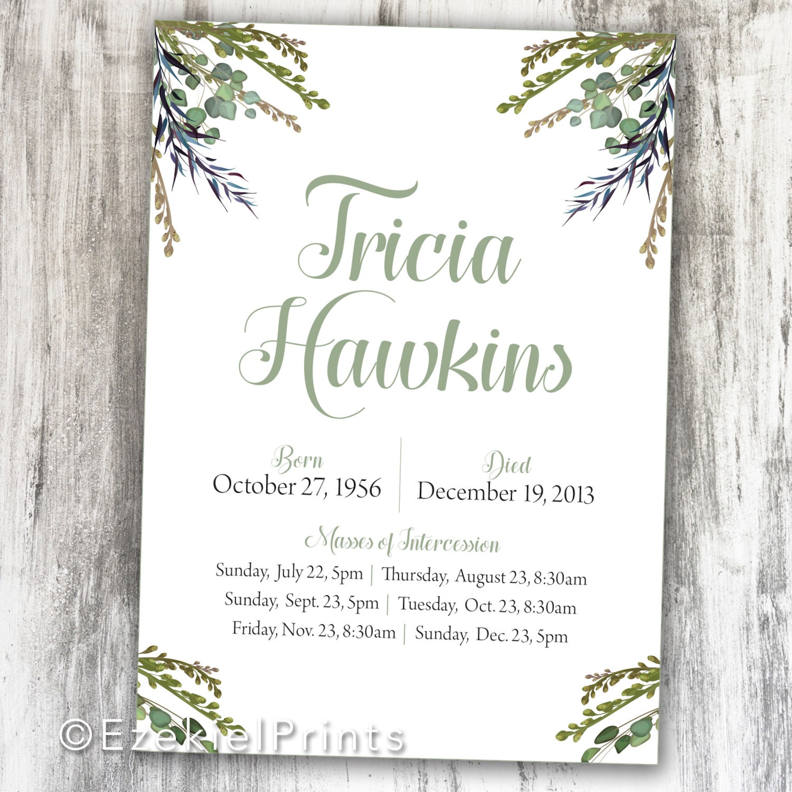 In Memoriam Mass Printable Card, Masses for the Living, Masses for the ...