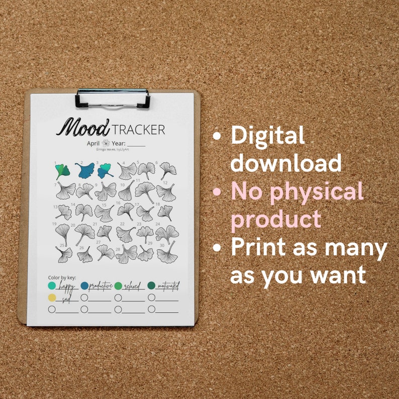 Monthly Mood Tracker Printable A4, A5 & Letter Size PDF 12 Designs ...