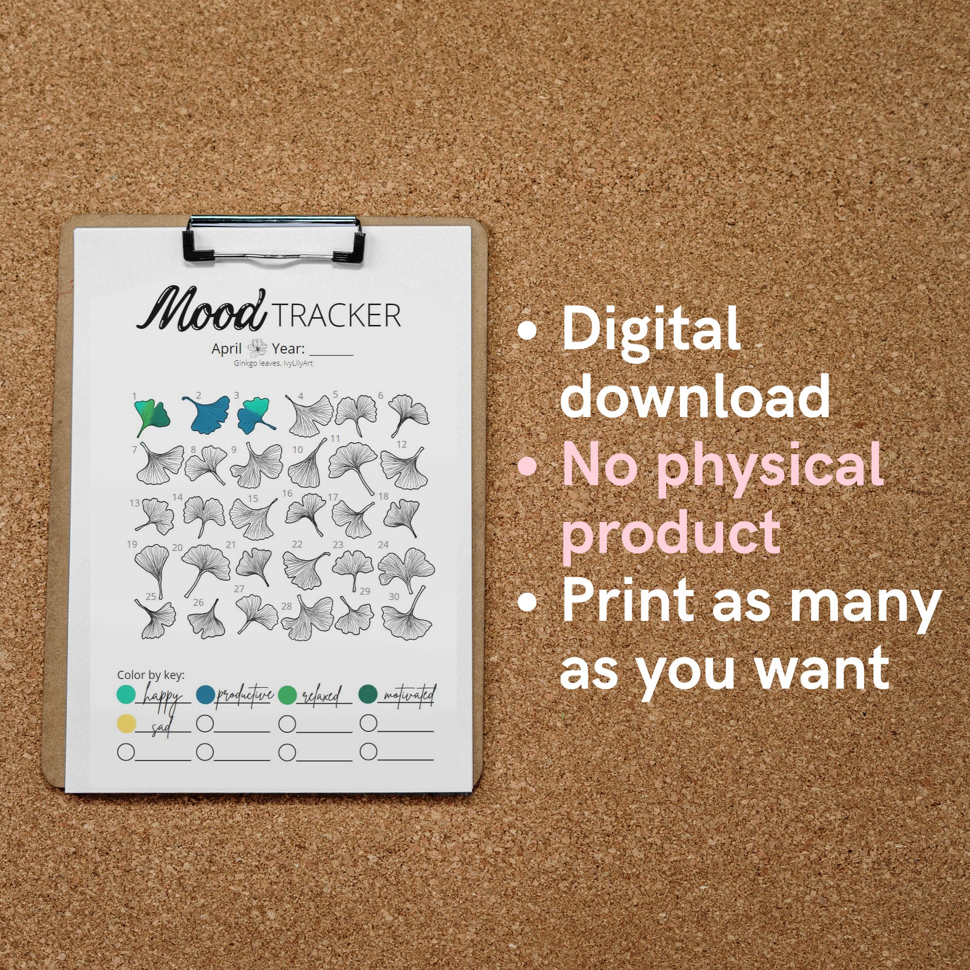 Monthly Mood Tracker Printable A4, A5 & Letter Size PDF 12 Designs ...