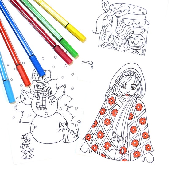 DIY Christmas Coloring Cards Instant Download Printables - Etsy