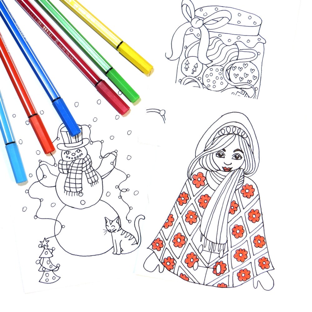 DIY Christmas Coloring Cards | Instant Download Printables - Etsy