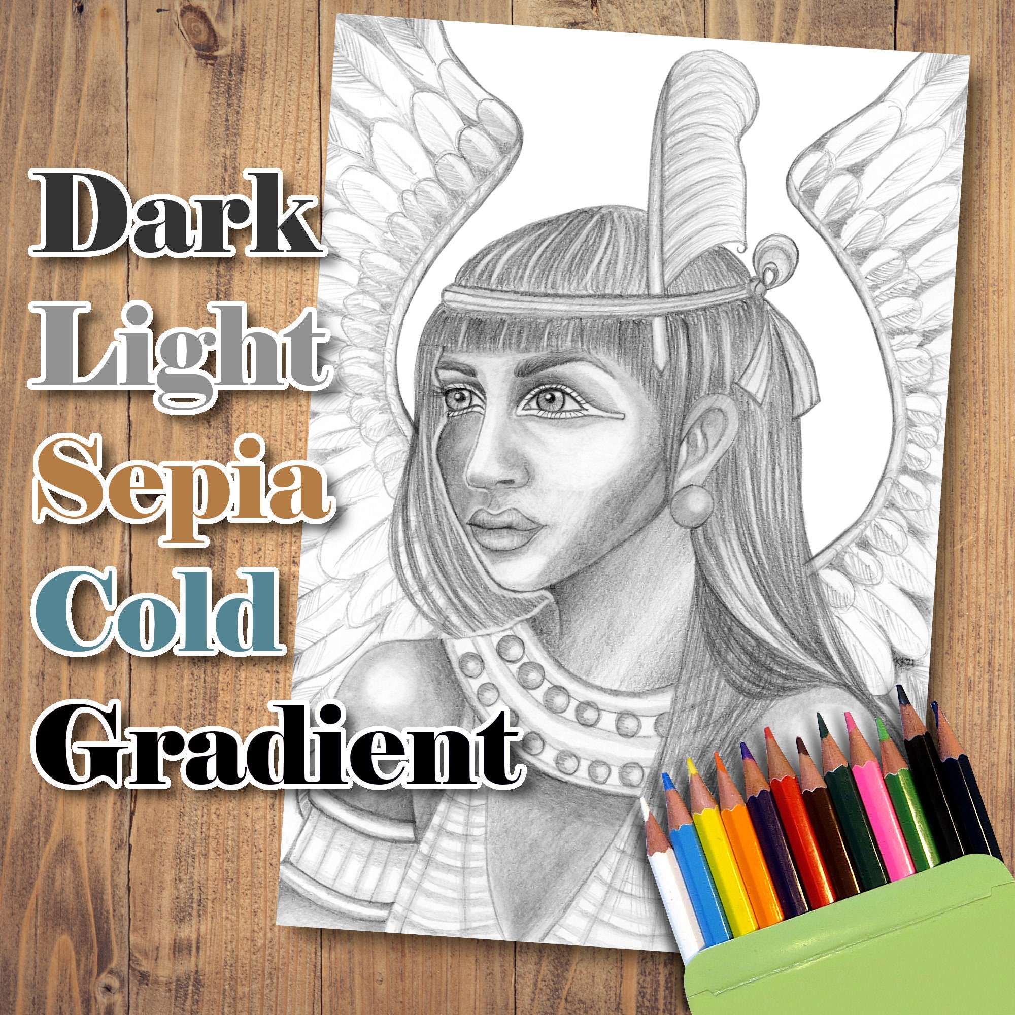Egyptian Goddesses Grayscale Coloring Book PDF Ancient Gods - Etsy