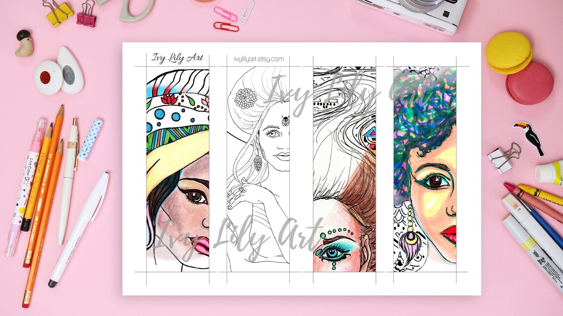 Printable Coloring Bookmarks Bundle Indian, African, Arab Girls ...
