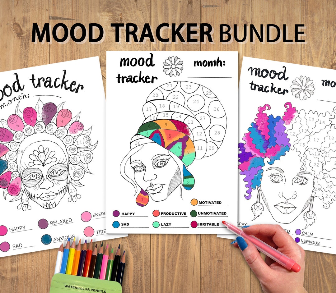 Printable Mood Tracker PDF Bundle A4 & A5 Monthly Mood Chart Set Bullet ...