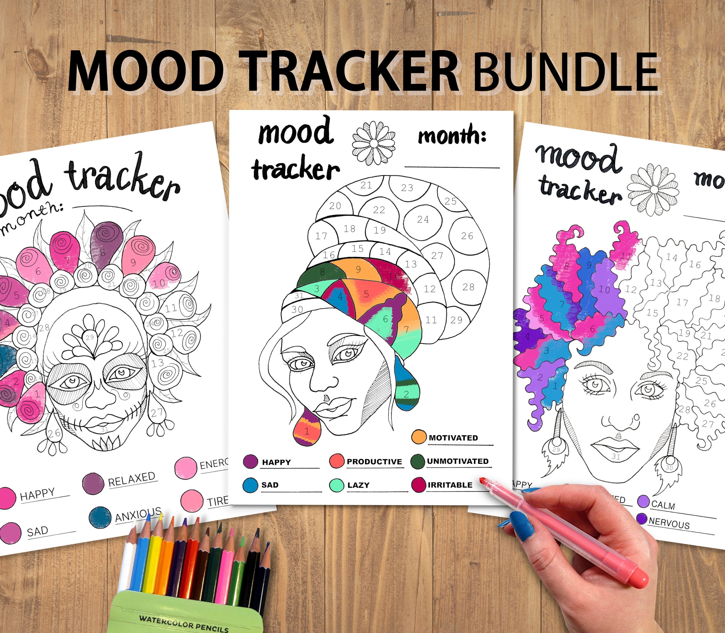 Printable Mood Tracker PDF Bundle A4 & A5 Monthly Mood Chart Set Bullet ...