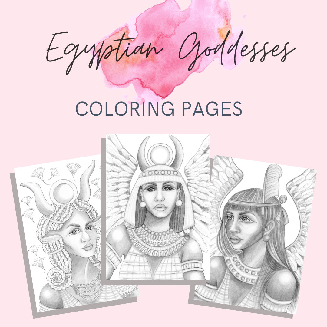 Egyptian Goddesses Grayscale Coloring Book PDF Ancient Gods - Etsy