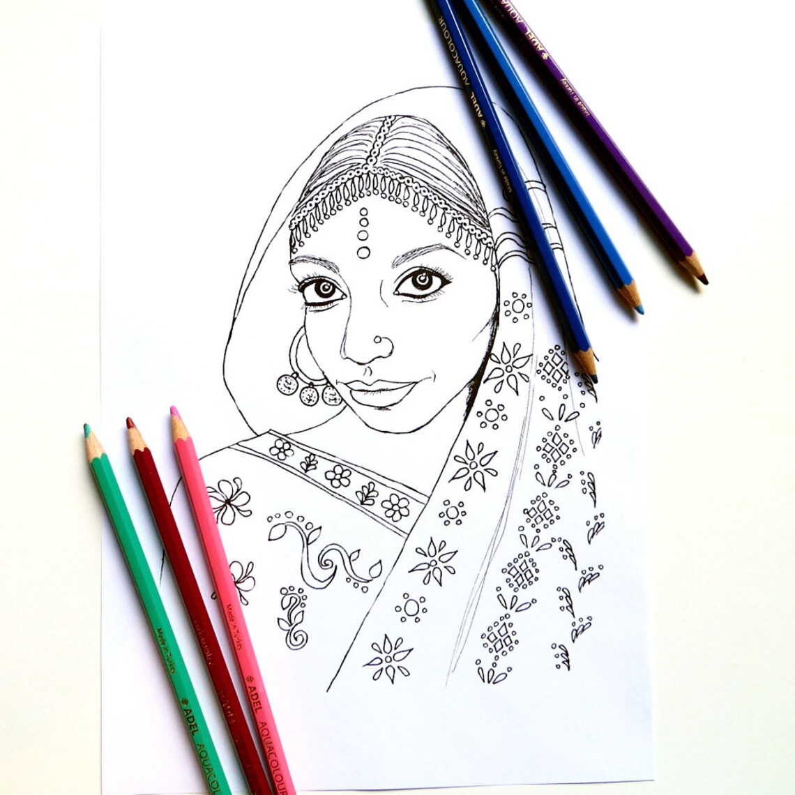 Indian Bride Coloring Page PDF Indian Wedding Coloring Book - Etsy