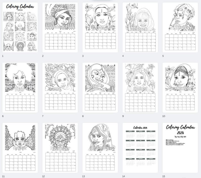 Printable Coloring Calendar 2025 (2026) | Indian & African Girl ...