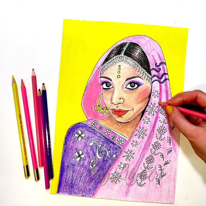 Indian Bride Coloring Page PDF Indian Wedding Coloring Book Page JPG ...