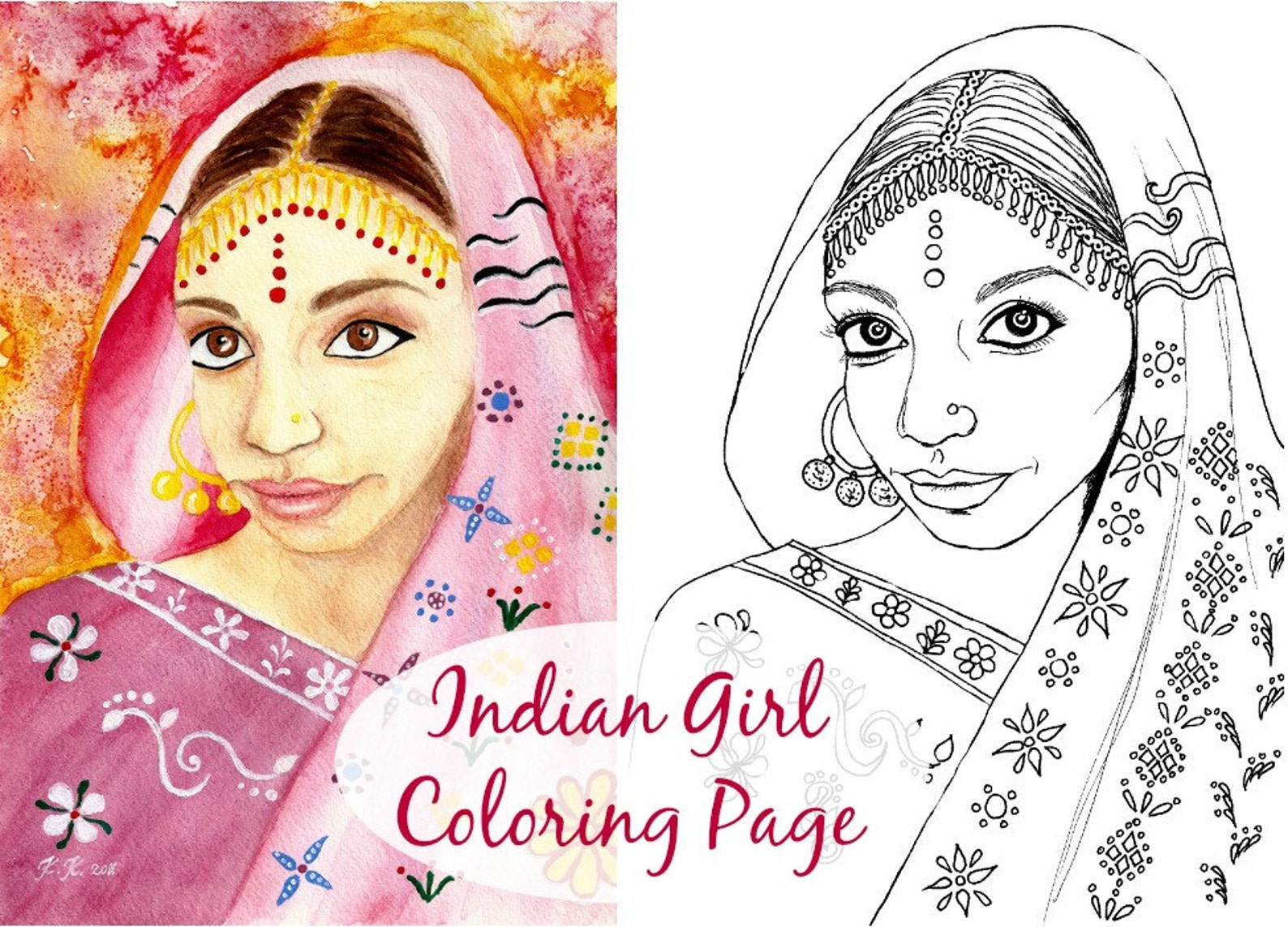 Indian Bride Coloring Page PDF Indian Wedding Coloring Book - Etsy