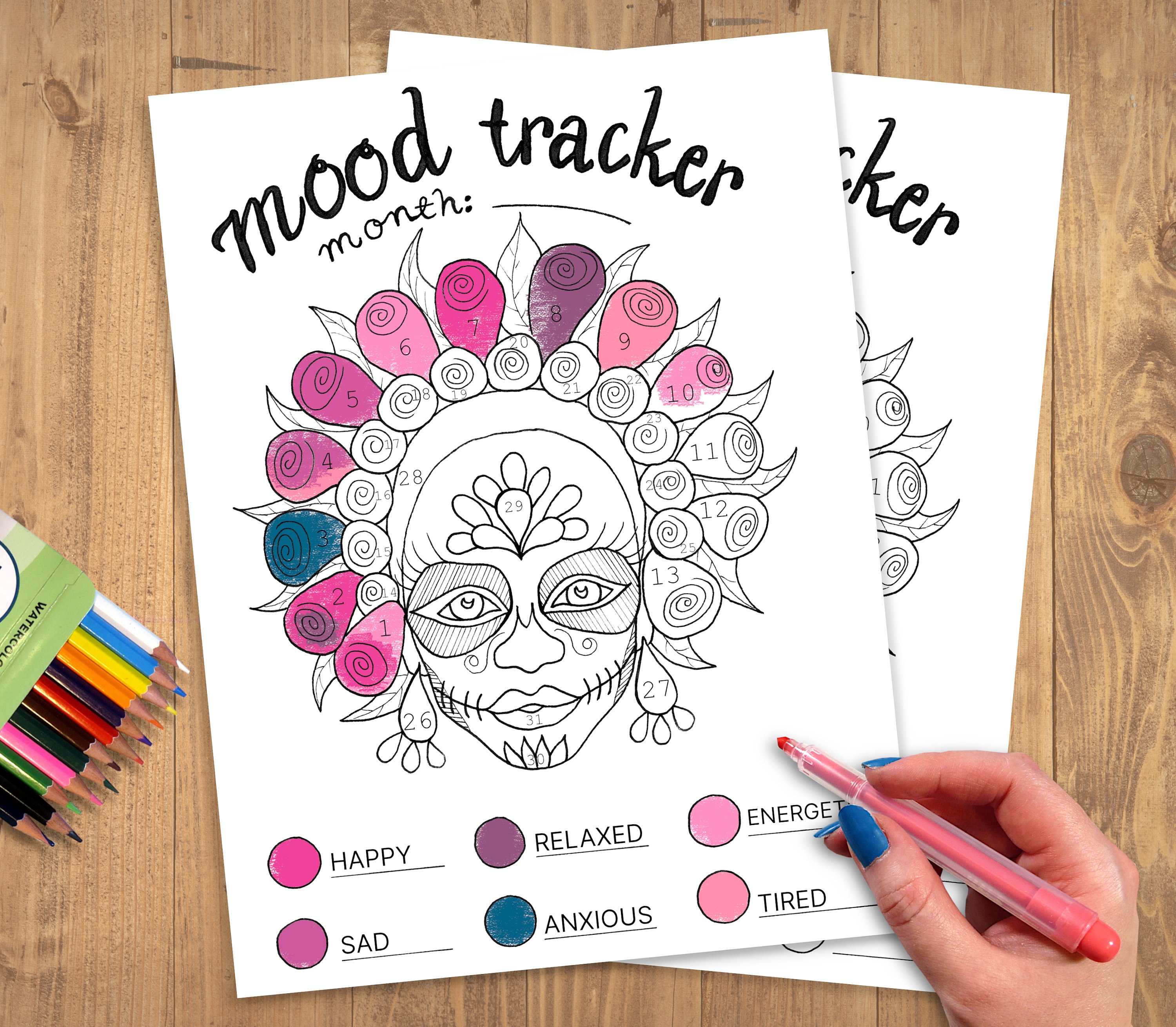 Mood Tracker Monthly Printable PDF A4 & A5 Mood Chart Mood Tracking ...