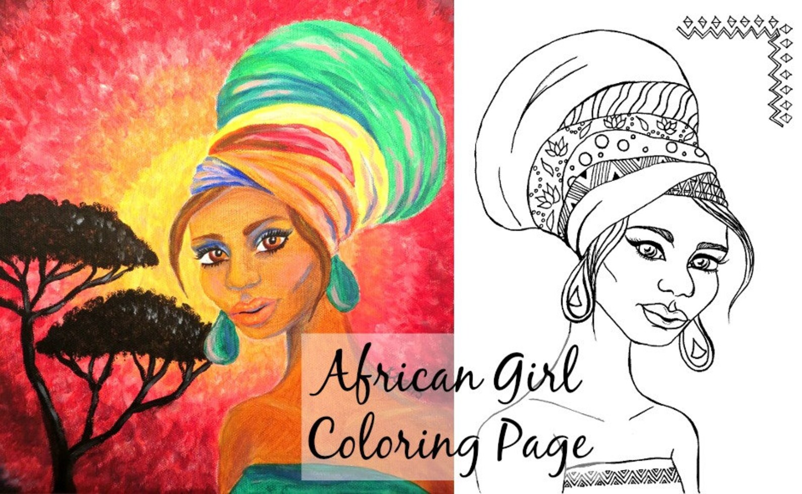 African Girl Coloring Page | African Girl With Turban | Printable Adult ...