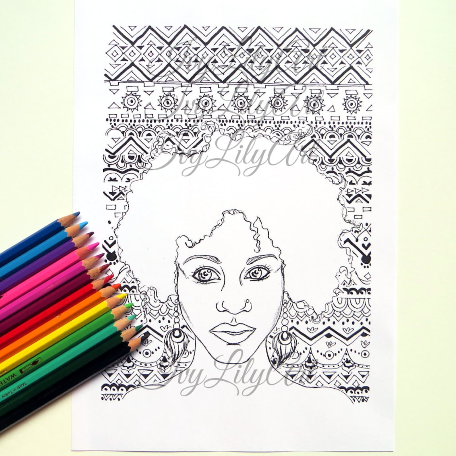 African Coloring Page Adult Coloring Page African Girl Tribal Coloring ...