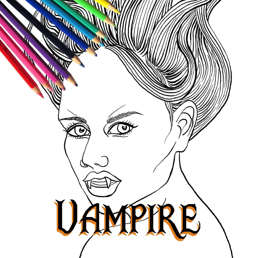 Halloween Vampire Girl Adult Coloring Page and Digital Stamp - Etsy