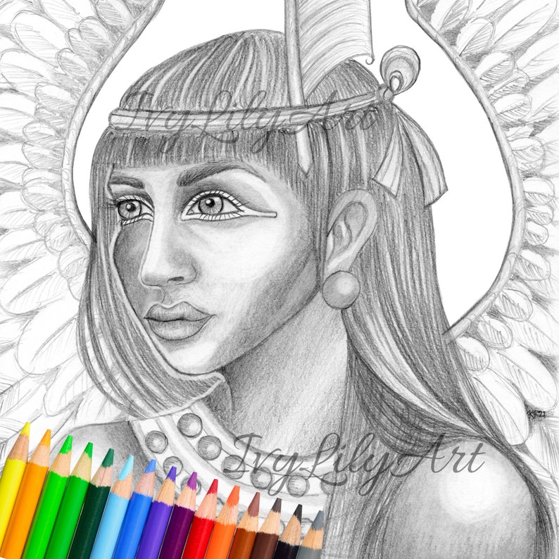 Egyptian Goddesses Grayscale Coloring Book Pdf Ancient Gods Etsy