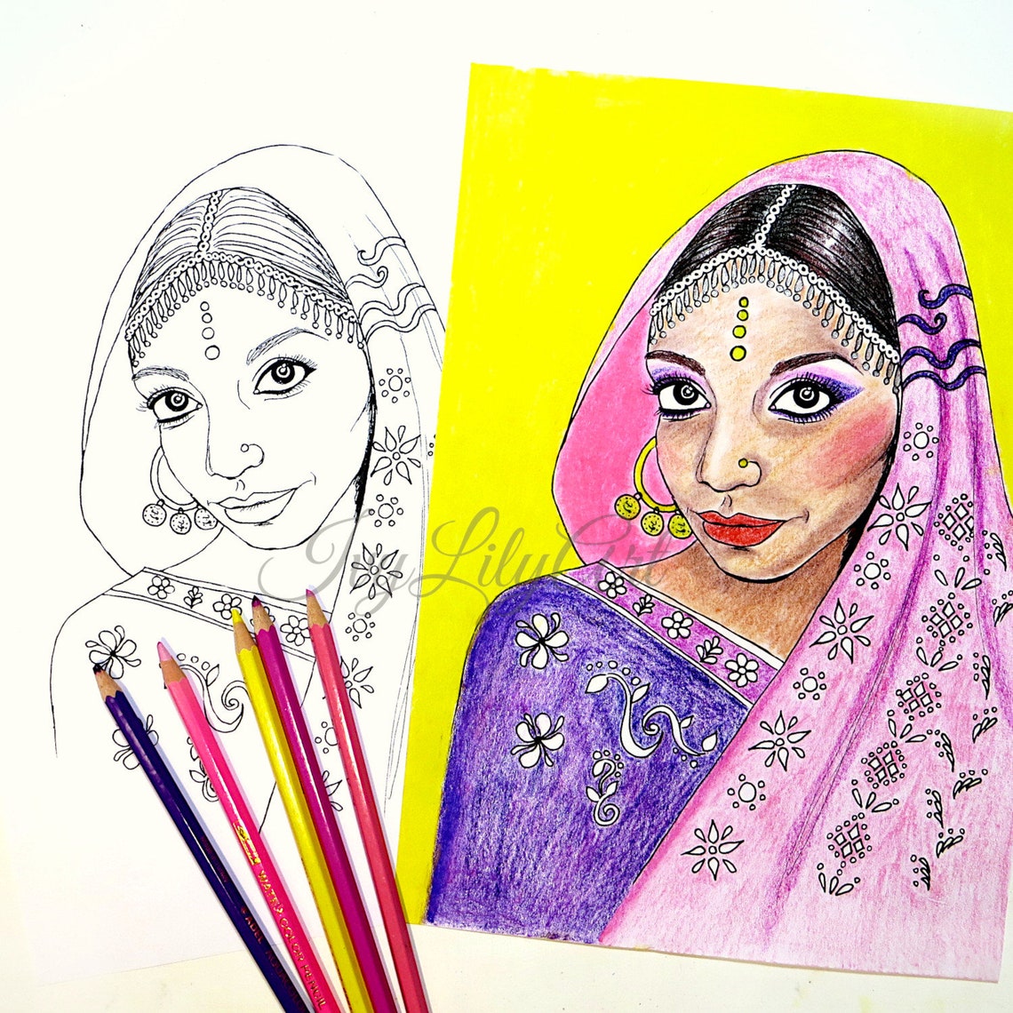 Indian Bride Coloring Page PDF Indian Wedding Coloring Book - Etsy