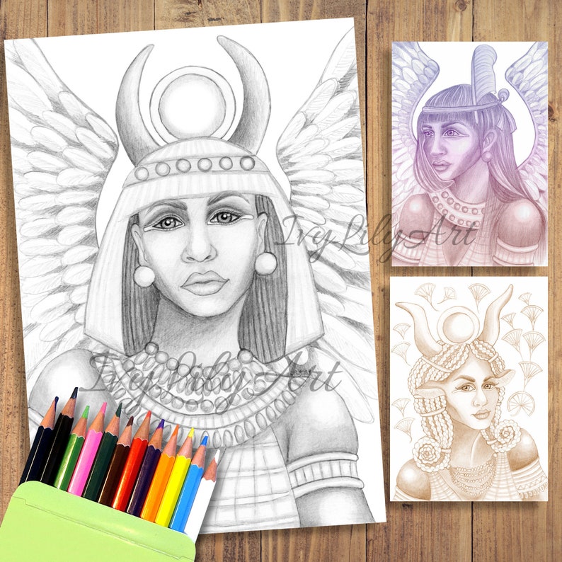 Egyptian Goddesses Grayscale Coloring Book PDF Ancient Gods - Etsy