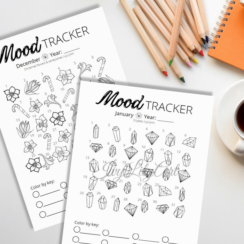 Monthly Mood Tracker Printable A4, A5 & Letter Size PDF 12 Designs ...