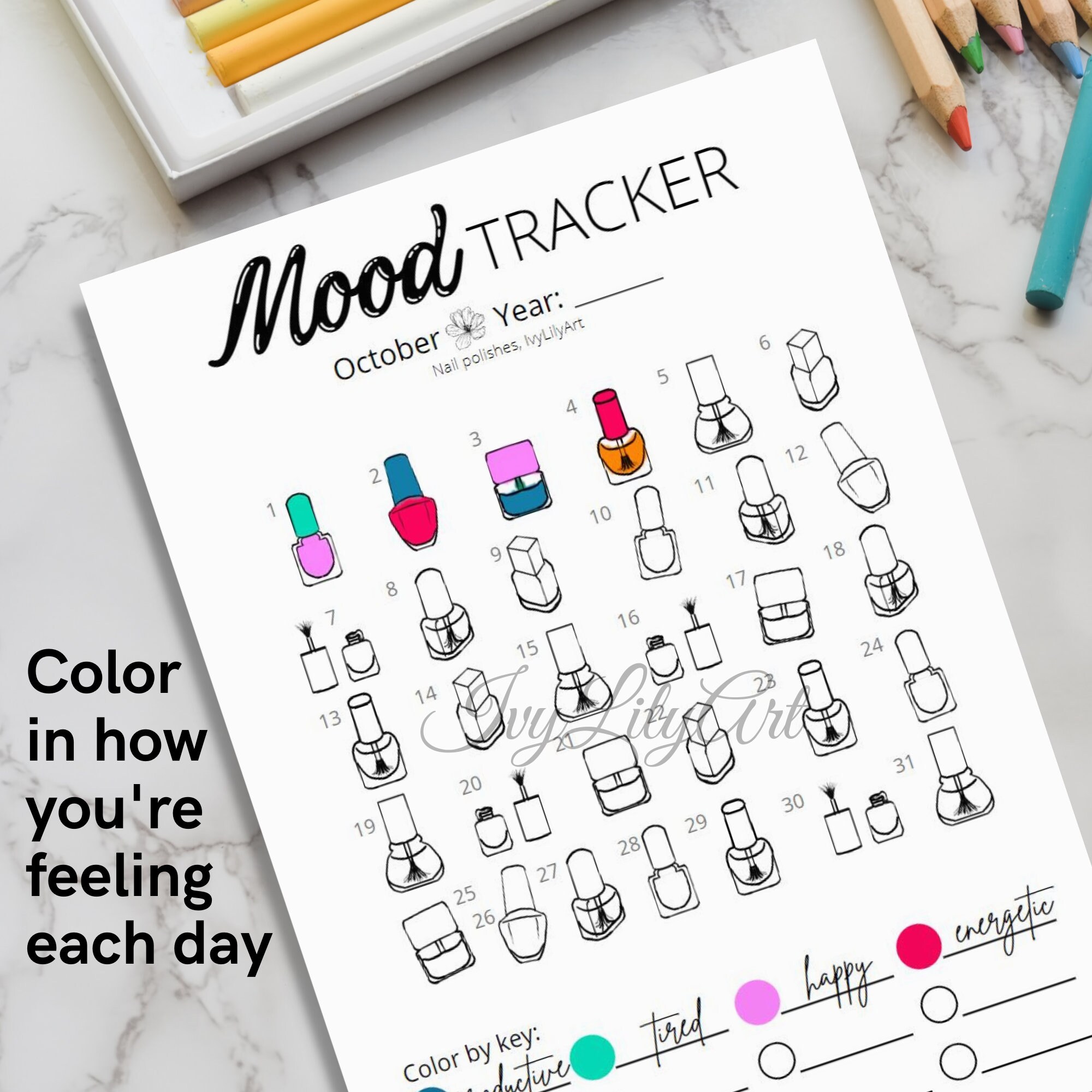 Monthly Mood Tracker Printable A4, A5 & Letter Size PDF 12 Designs ...