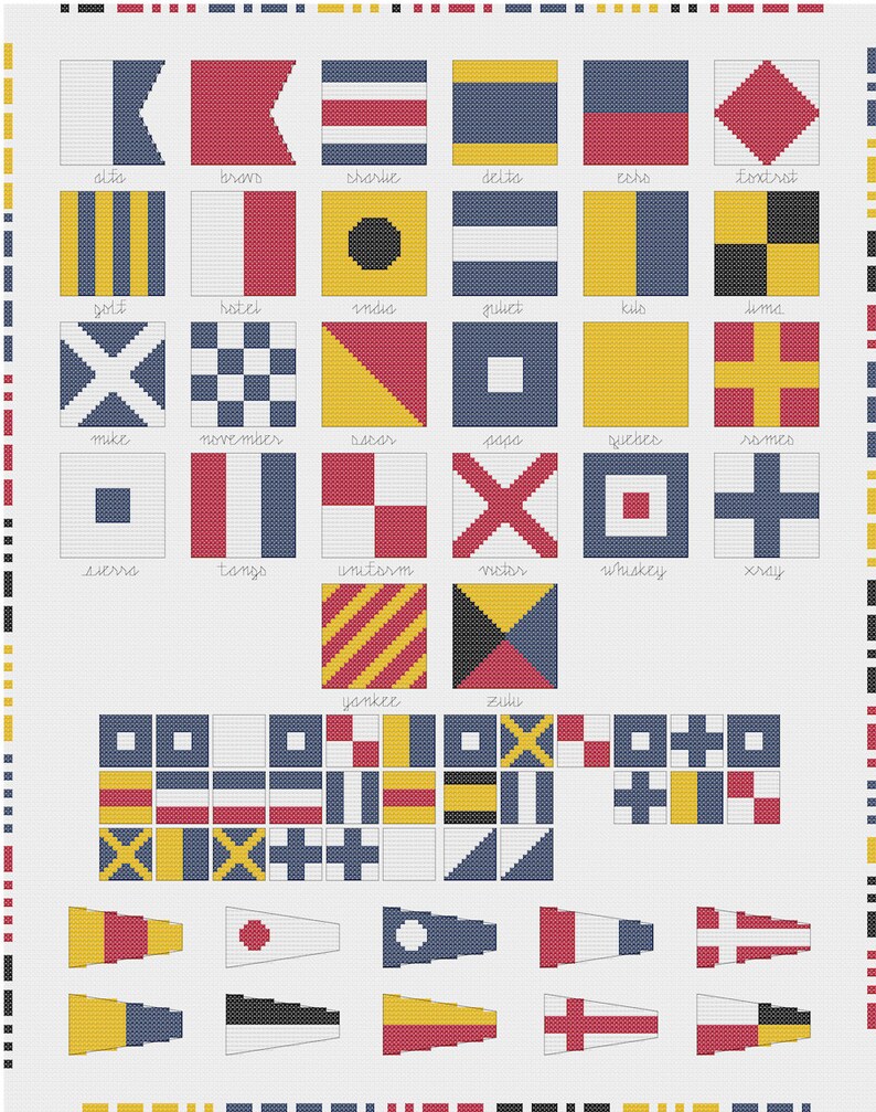 Maritime nautical signal flags cross stitch sampler chart | Etsy