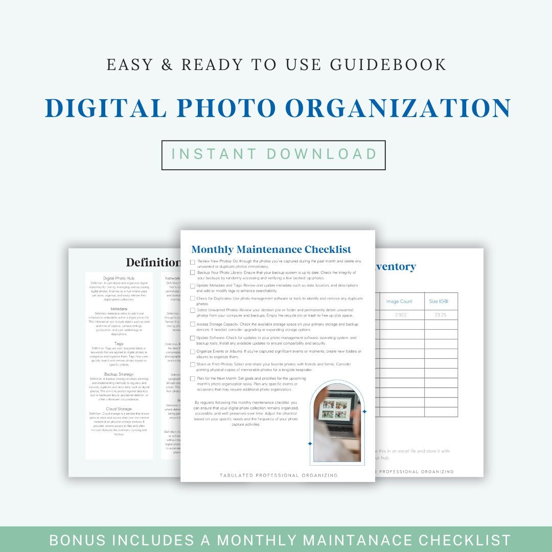 Digital Photo Organization Guide, 4 Week Guide, Bonus Printables ...
