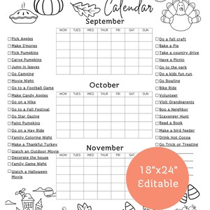 Editable Fall Calendar Poster, Fall Activities Calendar, Fall Checklist ...