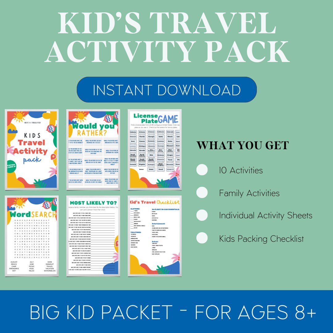 Big Kid Travel Activity Pack, Car or Airplane Activities, Bonus Packing ...
