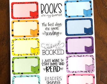 Monochrome Book Stacks Planner Stickers Book Planner Stickers Reading ...