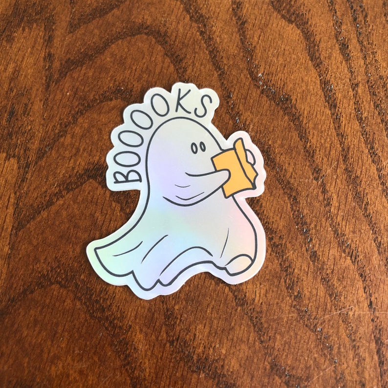 Holo Ghost Reading Vinyl Sticker Halloween Spooky Sticker - Etsy