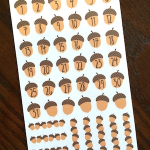 Acorn Date Stickers - Fall Date Covers - Number Planner Stickers - Fall ...