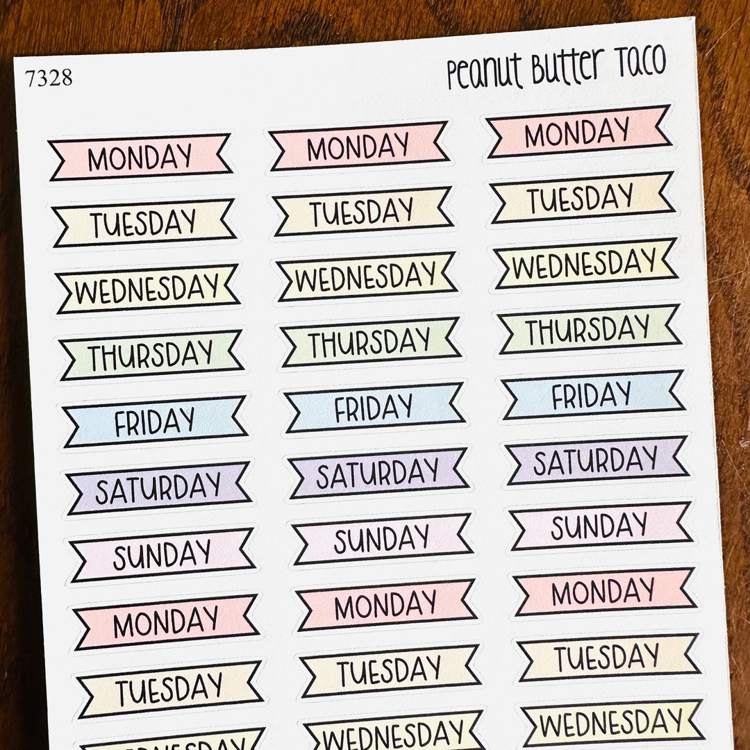 Rainbow Days of the Week Flags - Bullet Journal Stickers - Monochrome ...