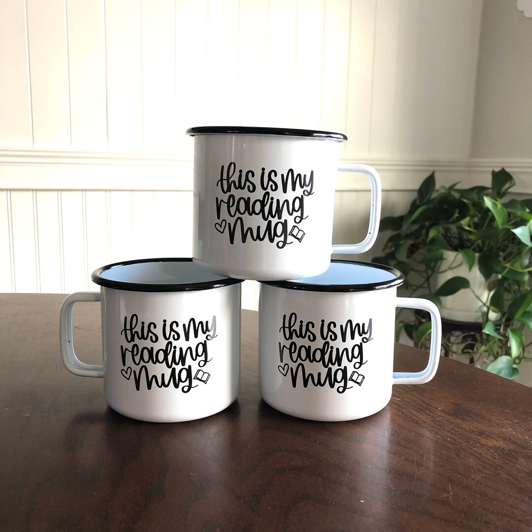 This is My Reading Mug - Double Sided - Enameled Steel White Cup With ...