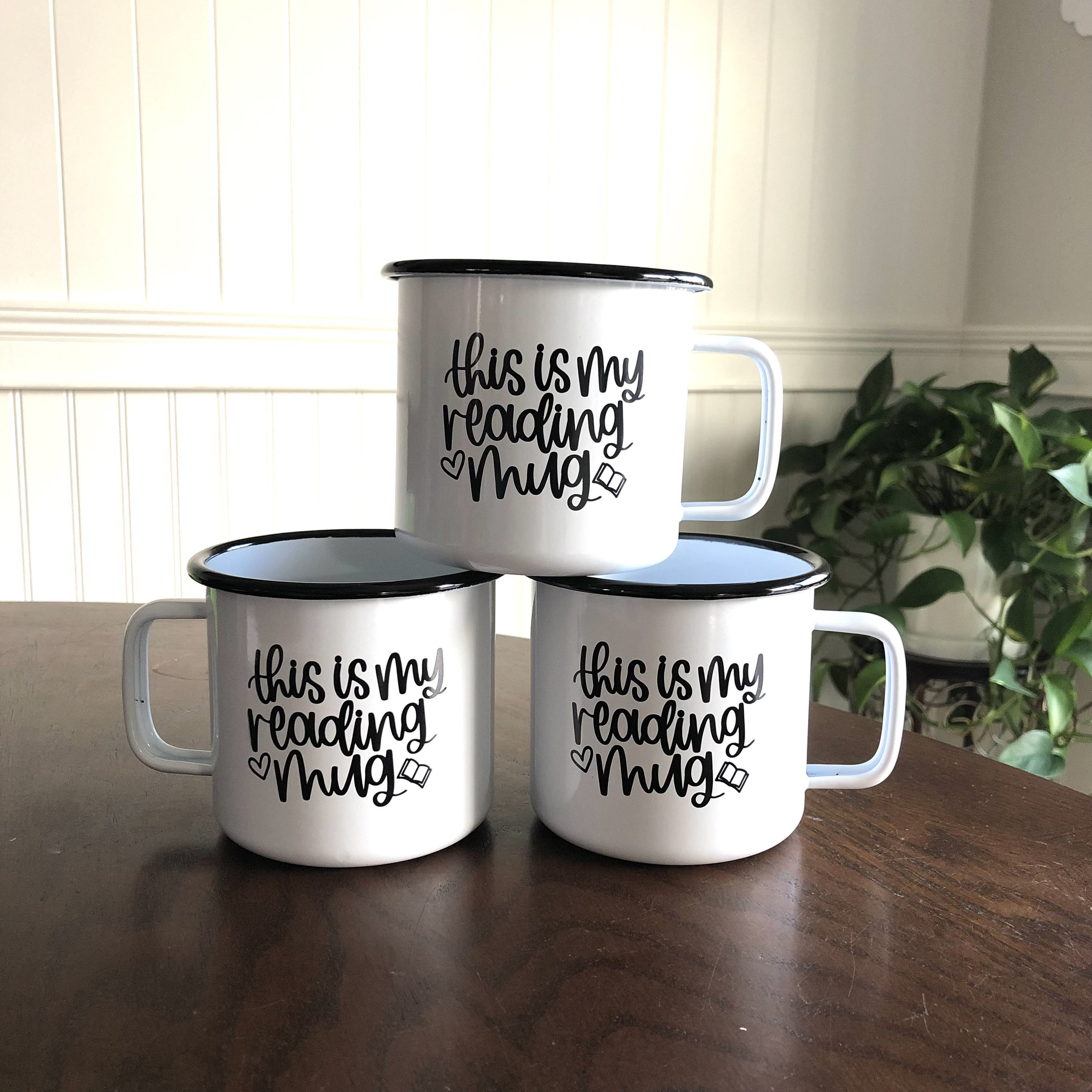 This is My Reading Mug - Double Sided - Enameled Steel White Cup With ...